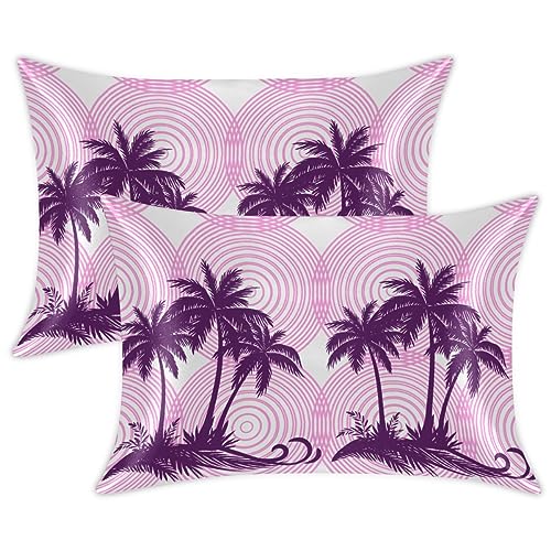 Palms Trees Satin Pillow Cases Silk Satin Pillowcase for Hair and Skin Standard Set of 2 Super Soft Silk Pillowcase with Envelope Closure (20x26 in)