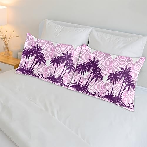 Palms Trees Satin Pillow Cases Silk Satin Pillowcase for Hair and Skin Standard Set of 2 Super Soft Silk Pillowcase with Envelope Closure (20x26 in)