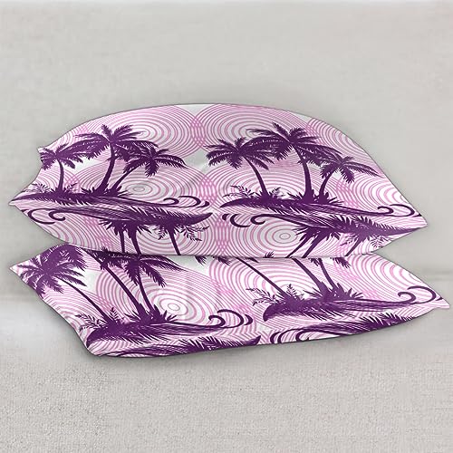 Palms Trees Satin Pillow Cases Silk Satin Pillowcase for Hair and Skin Standard Set of 2 Super Soft Silk Pillowcase with Envelope Closure (20x26 in)