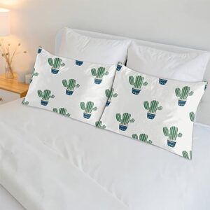 Cartoon Cactus Satin Pillow Cases Silk Satin Pillowcase for Hair and Skin Standard Set of 2 Super Soft Silk Pillowcase with Envelope Closure (20x26 in)