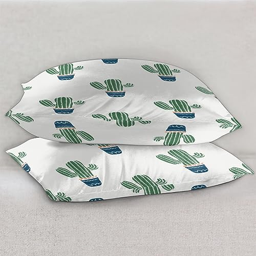 Cartoon Cactus Satin Pillow Cases Silk Satin Pillowcase for Hair and Skin Standard Set of 2 Super Soft Silk Pillowcase with Envelope Closure (20x26 in)