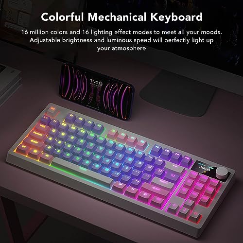 Luqeeg Gaming Keyboard, USB Wired Hot Swappable Bluetooth Wireless RGB Mechanical Keyboard with 3 Mode Connectivity, 16 Lighting Effects, Mechanical Keyboard for Windows, Mac