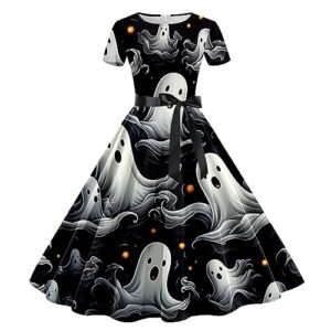 halloween dress for women short sleeves printed vintage style a-line party dresses