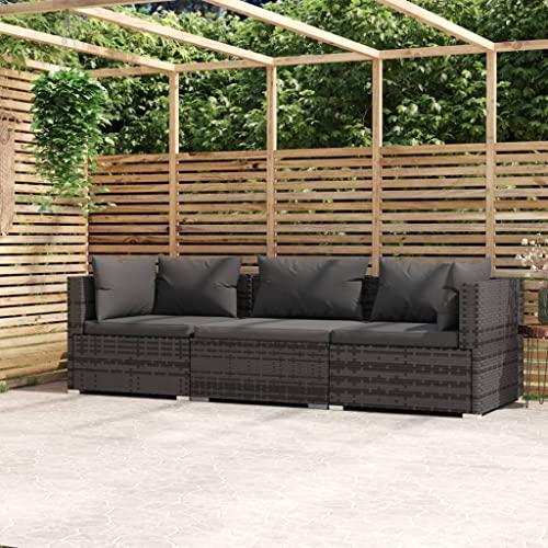 CIADAZ Wicker Patio Furniture 3 Piece with Cushions Gray Poly Rattan Outdoor Patio Furniture Front Porch Furniture Outdoor Patio Set Patio Furniture Sets