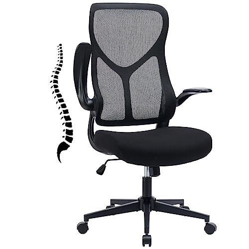 Ergonomic Office Chair, Mid Back Computer Chair with Adjustable Height, Swivel Chair with Flip-Up Arms and Lumbar Support