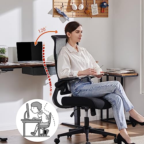 Ergonomic Office Chair, Mid Back Computer Chair with Adjustable Height, Swivel Chair with Flip-Up Arms and Lumbar Support