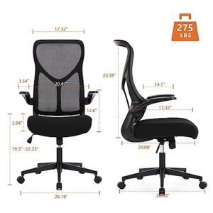 Ergonomic Office Chair, Mid Back Computer Chair with Adjustable Height, Swivel Chair with Flip-Up Arms and Lumbar Support