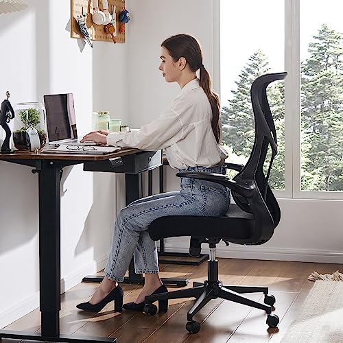 Ergonomic Office Chair, Mid Back Computer Chair with Adjustable Height, Swivel Chair with Flip-Up Arms and Lumbar Support