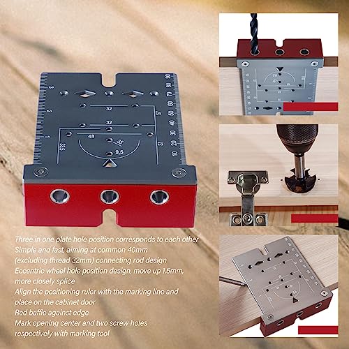 Hinge Jig, 35MM Aluminum Alloy Cup Style Hinge Drilling Jig Woodworking Hole Saw Kit,Opener Set Hand DIY Tool 3 in 1 Splicing Plate Punching Fixer, for Face Frame Cabinet Cupboard Door Hinges Inset