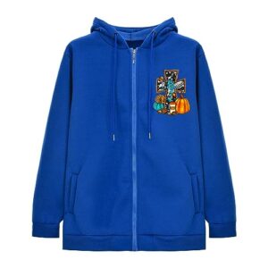 mjhGcfj Women's Cute Hoodies Teen Girl Fall Oversized Sweatshirts Halloween Print Drawstring Zip Up Y2K Hoodie with Pockets A10-Blue, XX-Large