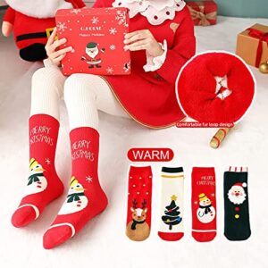 AOIROE 4PC Cotton Children Kids Socks Winter Socks Baby Christmas Socks Floor Socks Floor Crawling Socks Socks (B, one size)