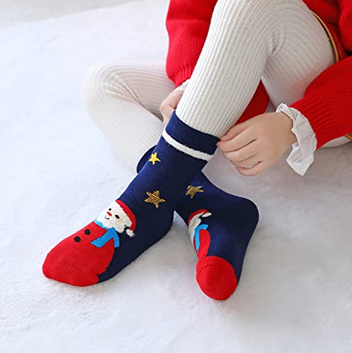 AOIROE 4PC Cotton Children Kids Socks Winter Socks Baby Christmas Socks Floor Socks Floor Crawling Socks Socks (B, one size)