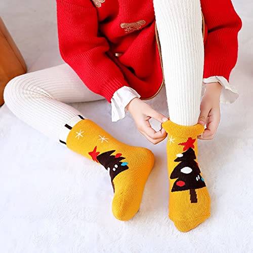 AOIROE 4PC Cotton Children Kids Socks Winter Socks Baby Christmas Socks Floor Socks Floor Crawling Socks Socks (B, one size)