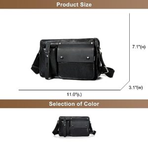 Men's Small Crossbody Shoulder Bag Multi-Pocket Satchel Bags Genuine Leather Business Commuting Messenger Bag (Black)