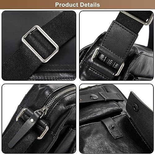 Men's Small Crossbody Shoulder Bag Multi-Pocket Satchel Bags Genuine Leather Business Commuting Messenger Bag (Black)