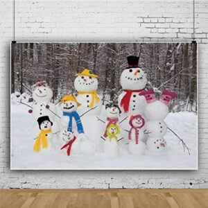 DORCEV 5x3ft Snowman Photography Backdrop for Christmas Party Background Winter Cold Snow Tree Forest Snowman Family Xmas Party Banner Wallpaper Kids Adult Christmas Photo Studio Props