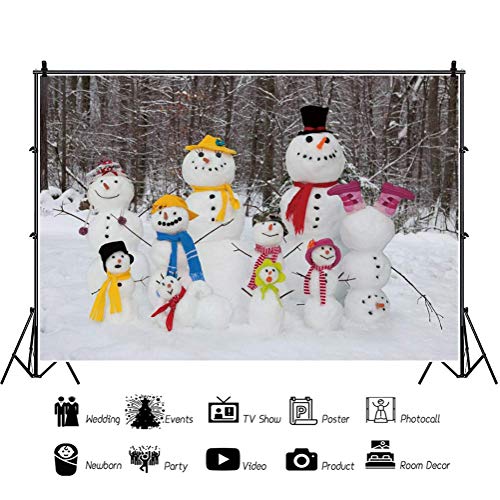 DORCEV 5x3ft Snowman Photography Backdrop for Christmas Party Background Winter Cold Snow Tree Forest Snowman Family Xmas Party Banner Wallpaper Kids Adult Christmas Photo Studio Props