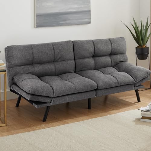 DUMOS Futon Sofa Bed, Sleeper Convertible Futon Couch, Memory Foam Couch Convertible Loveseat for Living Room, Apartment, Studio, Grey