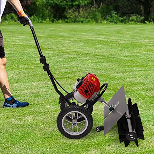 YUNLAIGOTOP Lawn Sweeper Push, 1.7HP 2-Stroke Portable Push Lawn Sweeper with Mudguard, Gas Powered Push Lawn Sweeper Broom, Gasoline Artificial Grass Sweeper for Streets, Lawns, Garden