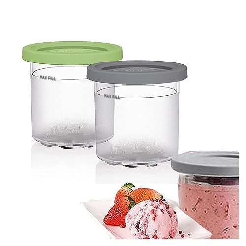 EVANEM 2/4/6PCS Creami Deluxe Pints, for Creami Ninja Ice Cream,16 OZ Icecream Container Reusable,Leaf-Proof for NC301 NC300 NC299AM Series Ice Cream Maker,Gray+Green-4PCS