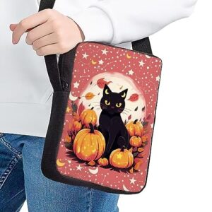 TSVAGA Halloween Messenger Bag Small Cross Body Purse Satchel Kids Schoolbag Travel Fashion Shoulder Bag for Boys Girls Sling Bag, Pink Black Cat Pumpkin