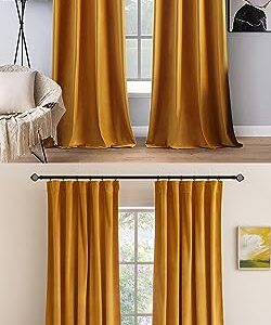 MIULEE Velvet Curtains Mustard Yellow Grommet Curtains Thermal Insulated Soundproof Room Darkening Curtains/Drapes for Living Room Bedroom 52x90 Inch Set of 2 Bundle Pinch Pleated Curtains 2 Panels