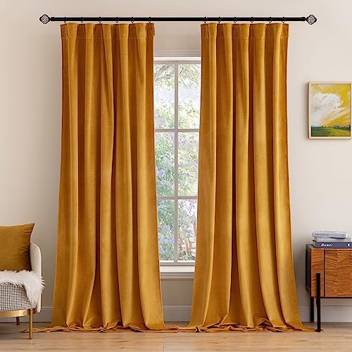 MIULEE Velvet Curtains Mustard Yellow Grommet Curtains Thermal Insulated Soundproof Room Darkening Curtains/Drapes for Living Room Bedroom 52x90 Inch Set of 2 Bundle Pinch Pleated Curtains 2 Panels