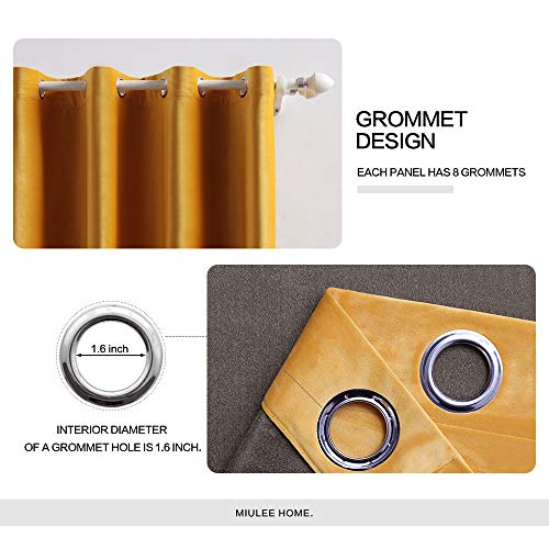 MIULEE Velvet Curtains Mustard Yellow Grommet Curtains Thermal Insulated Soundproof Room Darkening Curtains/Drapes for Living Room Bedroom 52x90 Inch Set of 2 Bundle Pinch Pleated Curtains 2 Panels