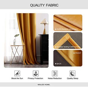 MIULEE Velvet Curtains Mustard Yellow Grommet Curtains Thermal Insulated Soundproof Room Darkening Curtains/Drapes for Living Room Bedroom 52x90 Inch Set of 2 Bundle Pinch Pleated Curtains 2 Panels