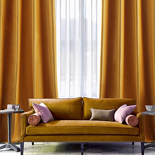 MIULEE Velvet Curtains Mustard Yellow Grommet Curtains Thermal Insulated Soundproof Room Darkening Curtains/Drapes for Living Room Bedroom 52x90 Inch Set of 2 Bundle Pinch Pleated Curtains 2 Panels