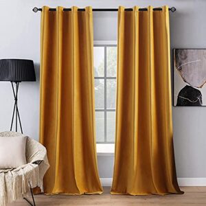 MIULEE Velvet Curtains Mustard Yellow Grommet Curtains Thermal Insulated Soundproof Room Darkening Curtains/Drapes for Living Room Bedroom 52x90 Inch Set of 2 Bundle Pinch Pleated Curtains 2 Panels