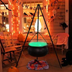 Halloween Decorations Outdoor - Large Witches Cauldron on Tripod, Plastic Cauldron Witch Halloween Decor, Black Cauldron Bowl with Lights for Porch Yard Lawn Outside (S)