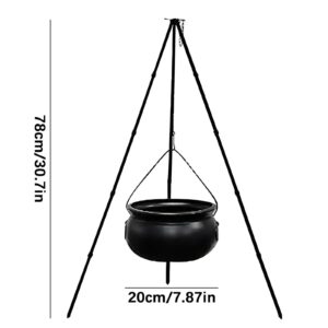 Halloween Decorations Outdoor - Large Witches Cauldron on Tripod, Plastic Cauldron Witch Halloween Decor, Black Cauldron Bowl with Lights for Porch Yard Lawn Outside (S)