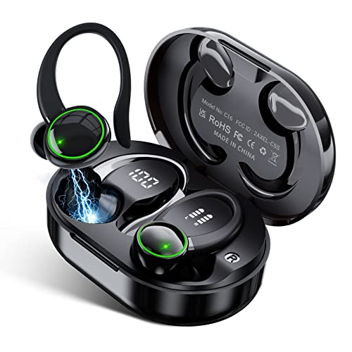 for Samsung Galaxy Note10 Wireless Earbuds Bluetooth Headphones 48hrs Play Back Sport Earphones with LED Display Over-Ear Buds with Earhooks Built-in Mic - Black