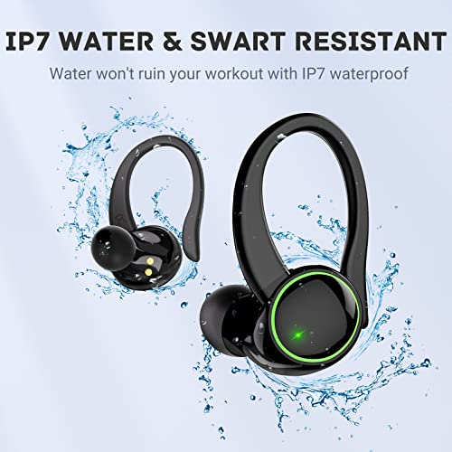 for Samsung Galaxy A03s Wireless Earbuds Bluetooth Headphones 48hrs Play Back Sport Earphones with LED Display Over-Ear Buds with Earhooks Built-in Mic - Black