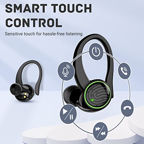 for LG V60 ThinQ Wireless Earbuds Bluetooth Headphones 48hrs Play Back Sport Earphones with LED Display Over-Ear Buds with Earhooks Built-in Mic - Black