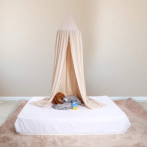 Fdit Hanging Bed Canopy Mos1quito Net Curtain for Baby Kid, Soft Cotton Material (Khaki)