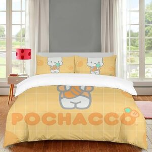 rodes 3pcs pochacco duvet cover, twin bedding sets, kawaii bedding, anime comforter bedspread quilt cover, kawaii beding gifts for teenage boys girls, 2 pillow sham