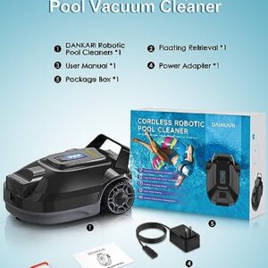 DANKARI Cordless Pool Robot Vacuum, Rechargeable Robotic Pool Cleaner for Above Ground & In-Ground Swimming Flat Pools