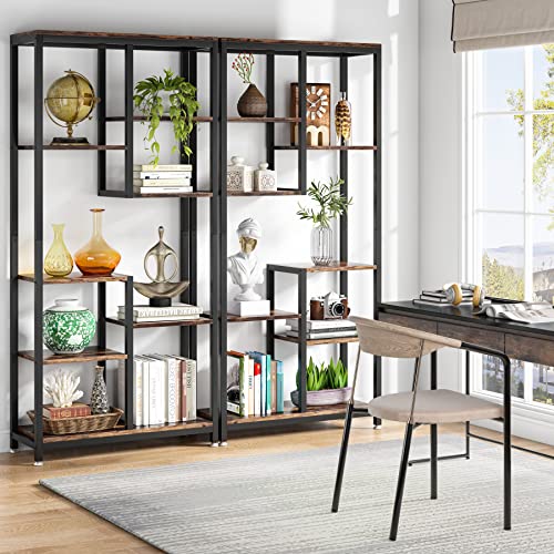 Tribesigns 6-Tier Tall Bookshelf Bookcase Set of 2, Industrial 8-Shelf Open Bookcase Storage Display Book Shelves for Living Room, Home Office