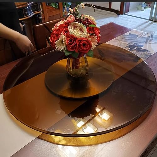 DOUKI 40In Tempered Glass Lazy Susan Turntable For Dining Table Swivel Serving Plate, Thick Tempered Glass Turntable Rotating Serving Tray Brown (Color : Brown, Size : 70cm(28inch))