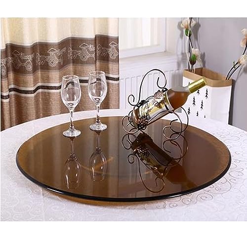 DOUKI 40In Tempered Glass Lazy Susan Turntable For Dining Table Swivel Serving Plate, Thick Tempered Glass Turntable Rotating Serving Tray Brown (Color : Brown, Size : 70cm(28inch))