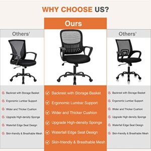 Office Chair, Mid Back Mesh Office Computer Swivel Desk Task Chair, Ergonomic Executive Chair with Armrests