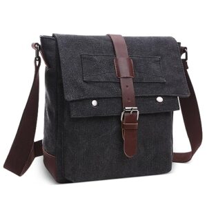 dorriso mens vintage canvas shoulder bag casual crossbody bag for 10.9 inch ipad with adjustable strap multiple pockets satchel bag for travel work outdoor daily men retro messenger bag black