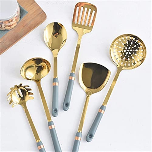 WUDILU Nordic style Stainless Steel Cookware Kitchenware Sets kitchen Tools Ceramic Handle Hook Up Storage Metal Shovel Spoon (Color : 01)