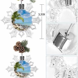 Christmas Snowflake Hanging Ornaments,Palm Tree Beach Sea Cloud Blue Sky Island Reef Stone Round Decorative Ornaments for Xmas Tree Home Party Holiday Decoration Supplies 3.3in，1 Piece