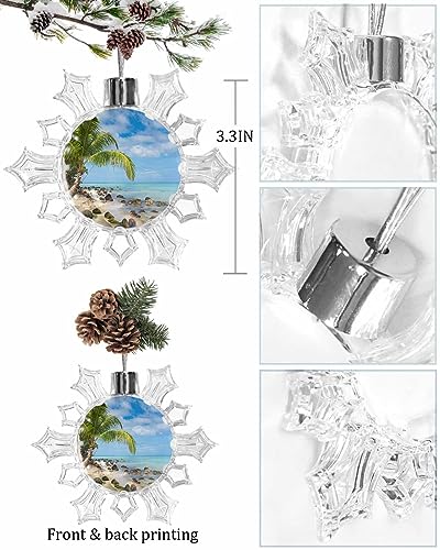 Christmas Snowflake Hanging Ornaments,Palm Tree Beach Sea Cloud Blue Sky Island Reef Stone Round Decorative Ornaments for Xmas Tree Home Party Holiday Decoration Supplies 3.3in，1 Piece