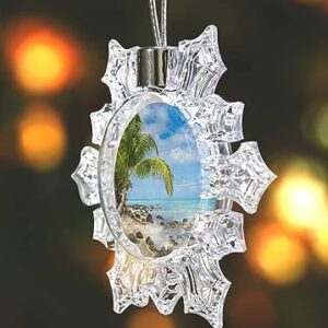 Christmas Snowflake Hanging Ornaments,Palm Tree Beach Sea Cloud Blue Sky Island Reef Stone Round Decorative Ornaments for Xmas Tree Home Party Holiday Decoration Supplies 3.3in，1 Piece