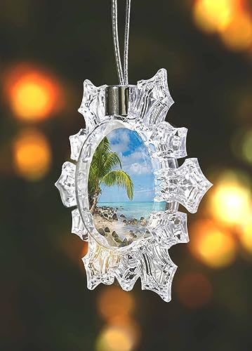 Christmas Snowflake Hanging Ornaments,Palm Tree Beach Sea Cloud Blue Sky Island Reef Stone Round Decorative Ornaments for Xmas Tree Home Party Holiday Decoration Supplies 3.3in，1 Piece