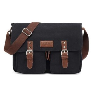 canvas casual messenger bag men shoulder bag fashion messenger crossbody (color : black)